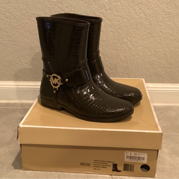 MICHAEL Michael Kors | Shoes | Mk Waterproof Rain Booties Dark Brown ...